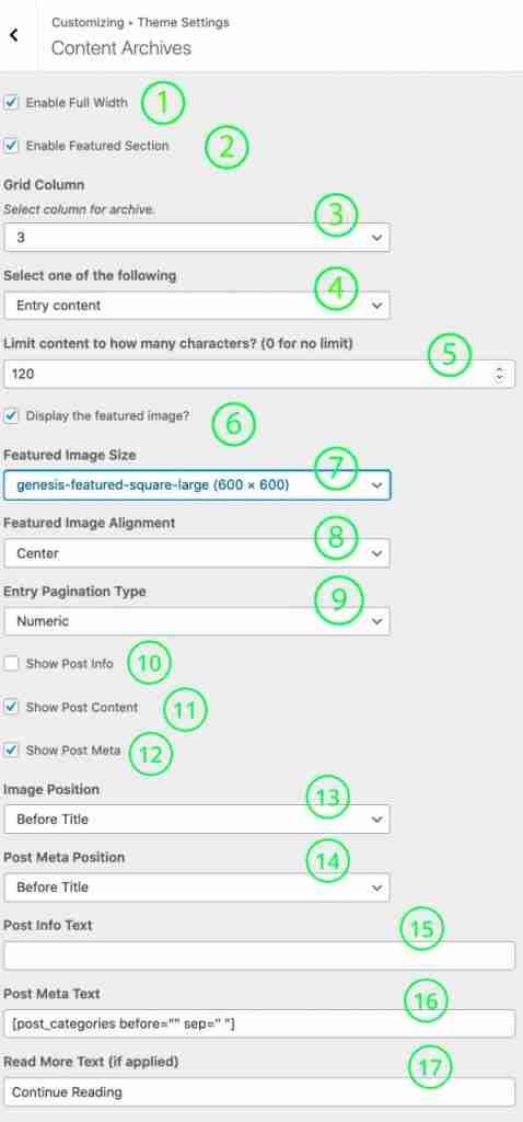 Blog and Archive Settings - Docs - Coaching Plus Theme, Customizer Settings