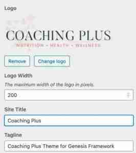Logo / Site Title - Docs - Coaching Plus Theme, Customizer Settings