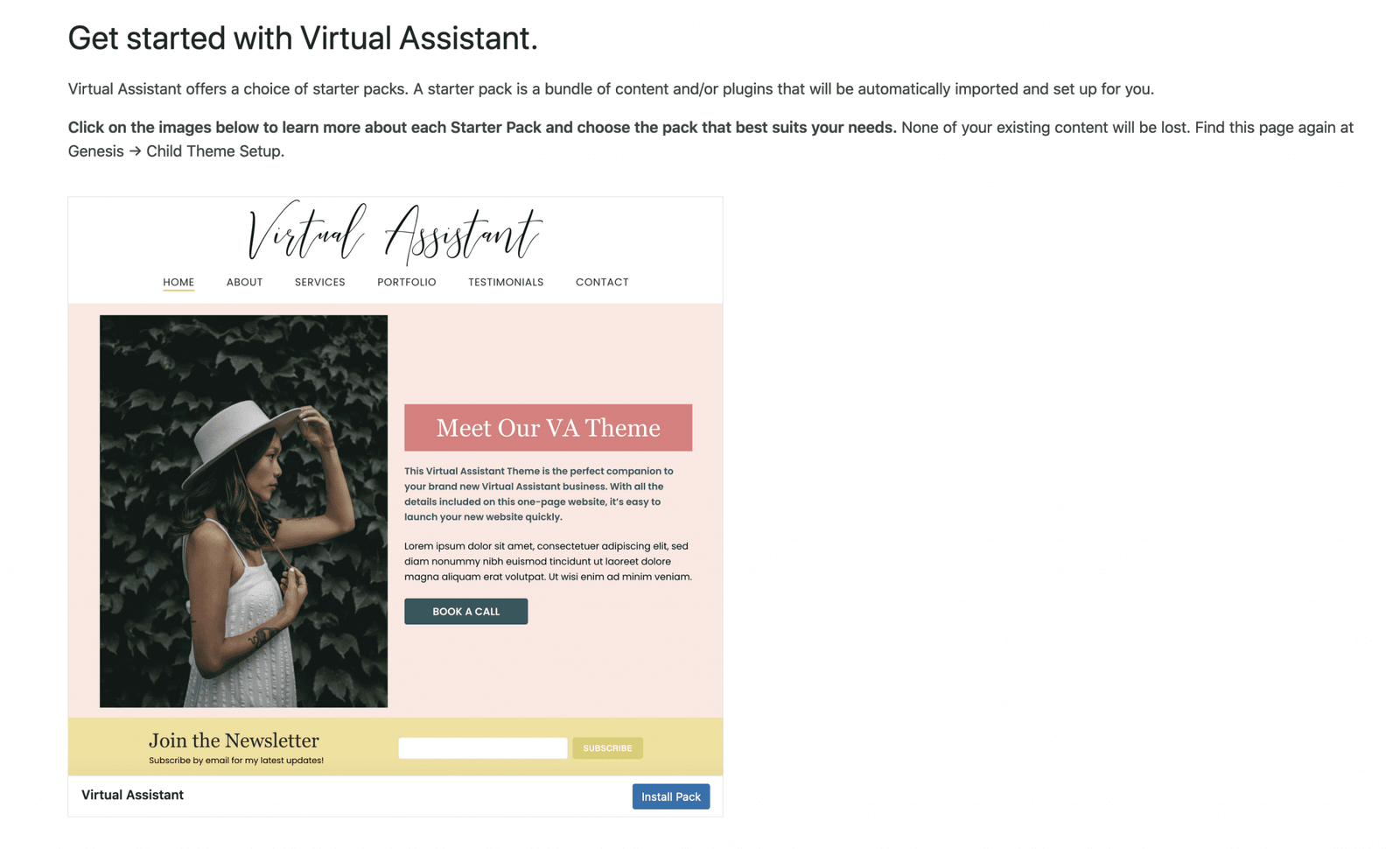 One Click Theme Setup - Docs - Virtual Assistant Theme, Installation