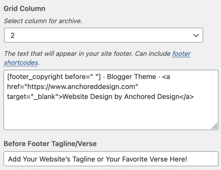 Footer Copyright - Docs - Blogger Theme, Customizer Settings