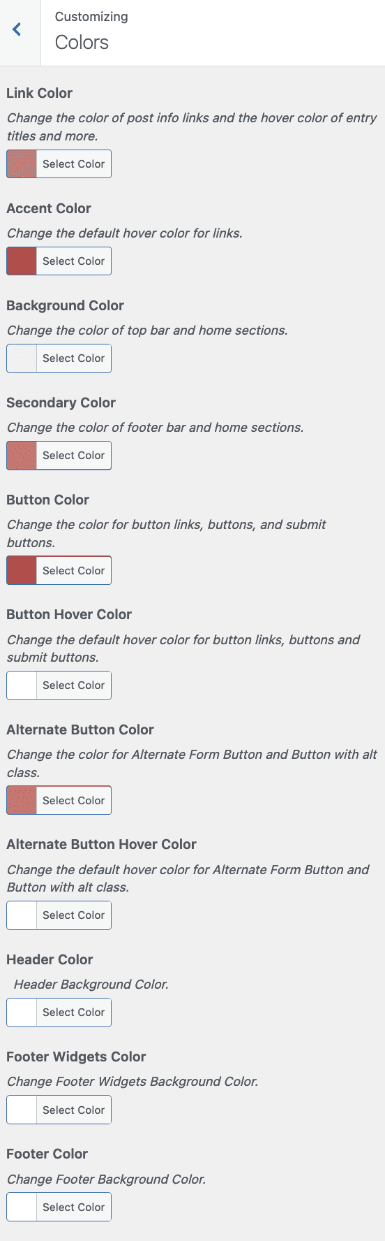 Theme Colors - Docs - Blogger Theme, Customizer Settings
